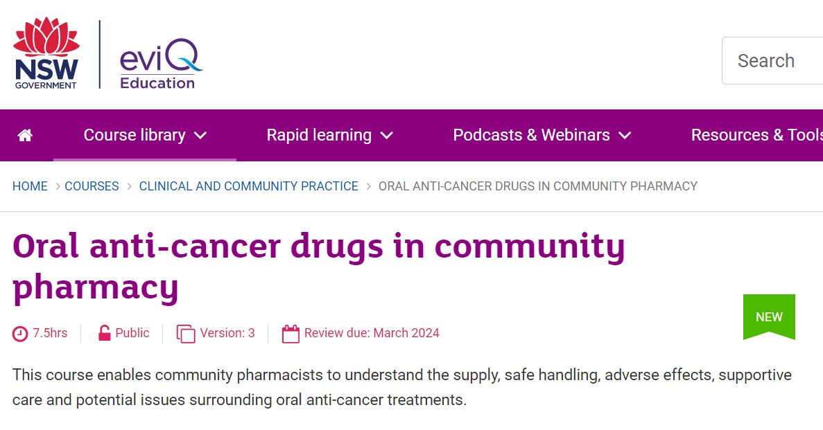 eviQ Oral Anti-Cancer Drugs in Community Pharmacy - BOPA