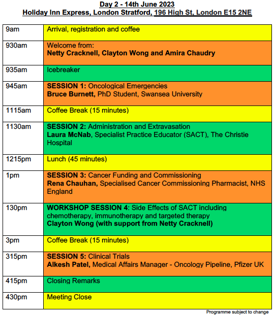 Agenda - BOPA Introduction to Oncology Course 2023 London Cohort - BOPA