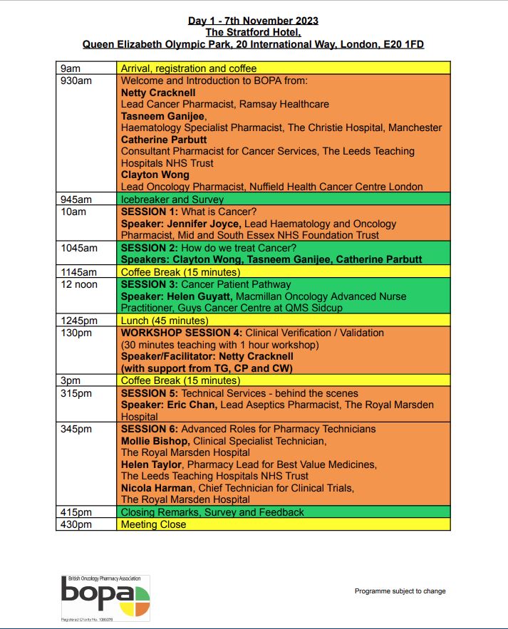 BOPA Introduction to Oncology Course November 2023 - London Cohort - BOPA